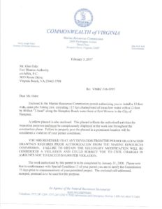 5. VMRC Permit ltr dtd 2-3-17 | Fort Monroe